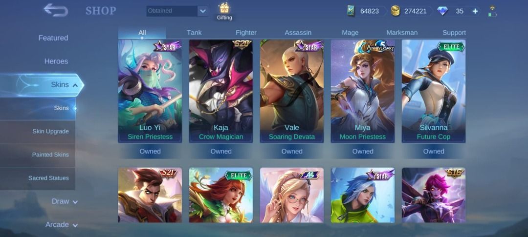 Mobile Legends level 96 account with full heroes, emblems, 203 skins S ...