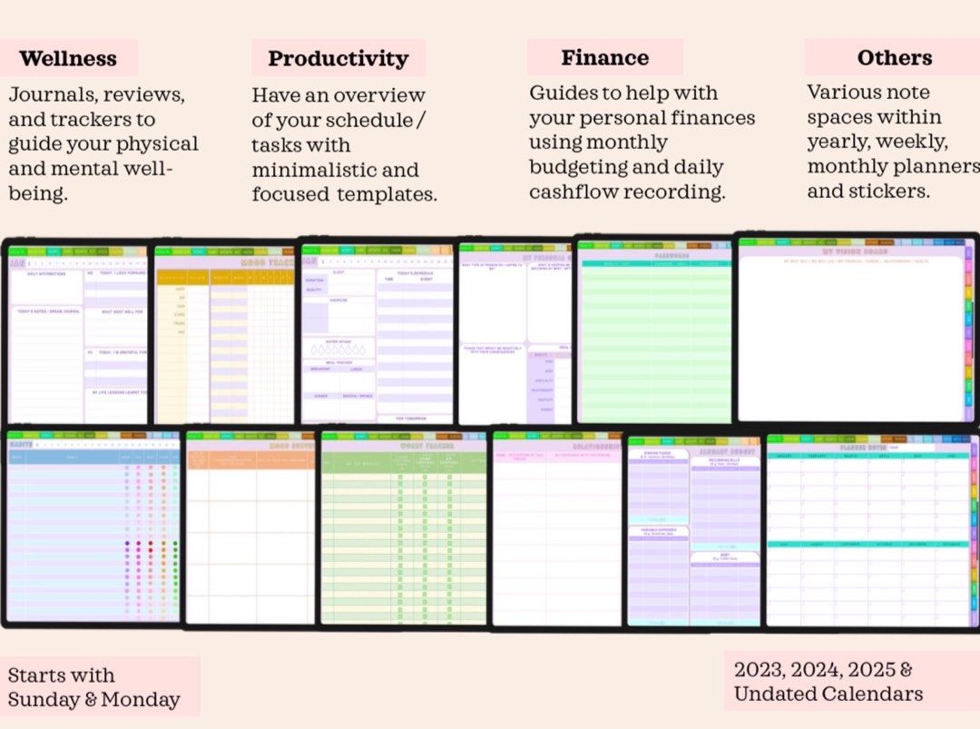 Rainbow Digital Planner 2023, 2024, 2025, undated for Productivity ...