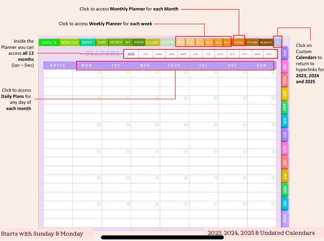 Rainbow Digital Planner 2023, 2024, 2025, undated for Productivity ...