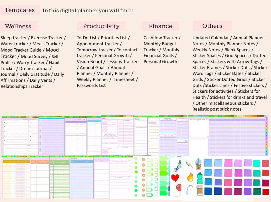 Rainbow Digital Planner 2023, 2024, 2025, undated for Productivity ...