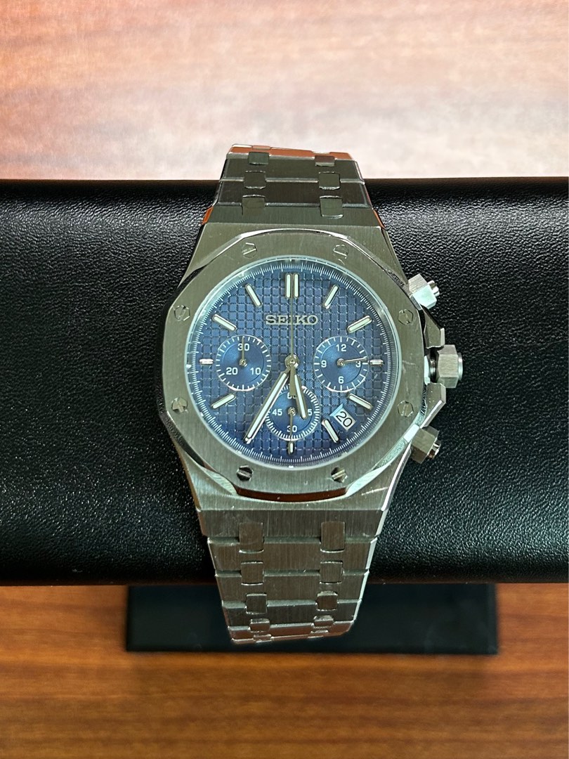 Seiko AP Chronograph Mod Audemars Piguet Blue Dial Royal Oak Cosmograph ...