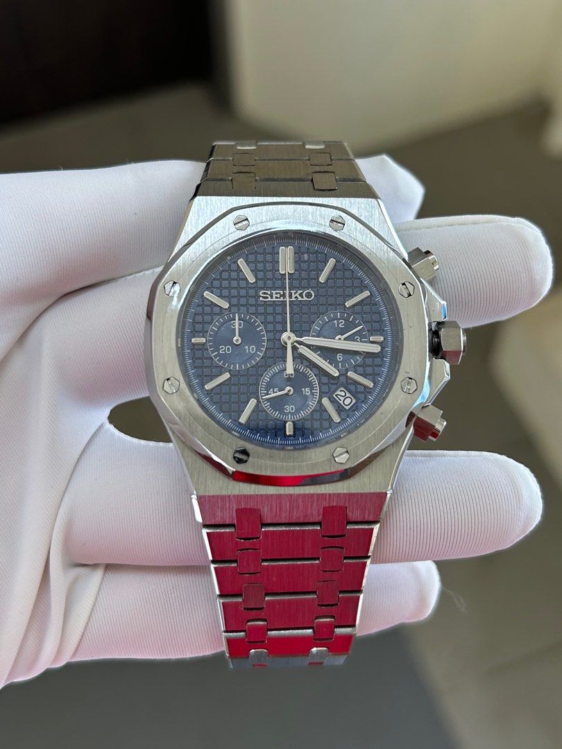 Seiko AP Chronograph Mod Audemars Piguet Blue Dial Royal Oak Cosmograph ...