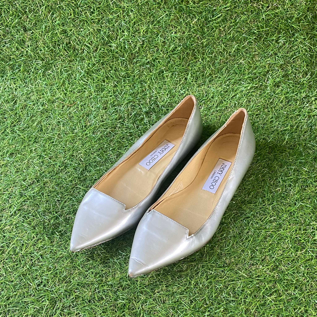 Sepatu Jimmy Choo Attila Ballet Flats in Silver Italy Bekas Pakai ...
