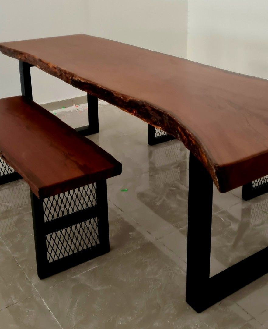 Slabwood dining table chengal with bench, Furniture & Home Living ...