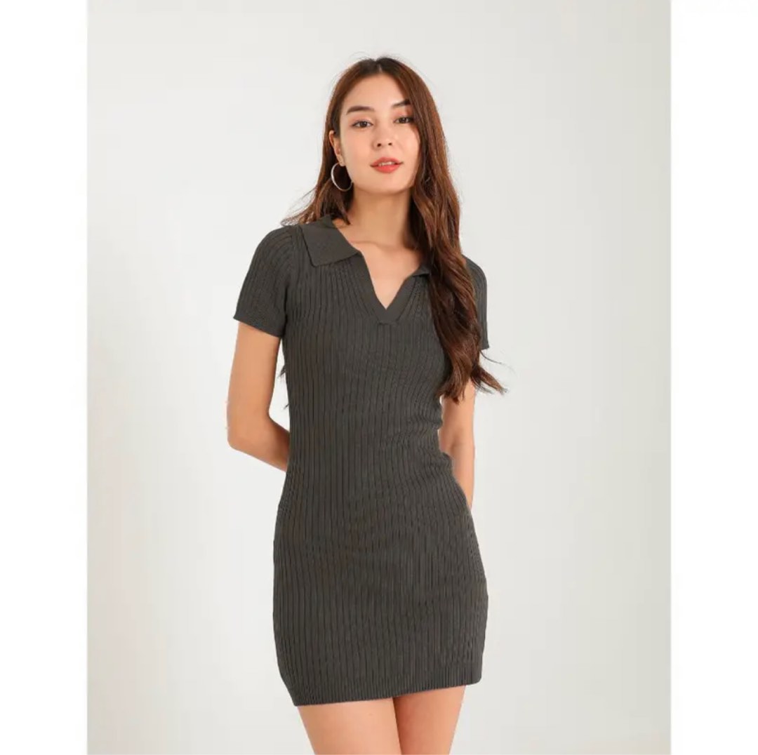 SPG Polo Ribbed Dress in Dark Truffle, Women's Fashion, Dresses & Sets, Dresses on Carousell