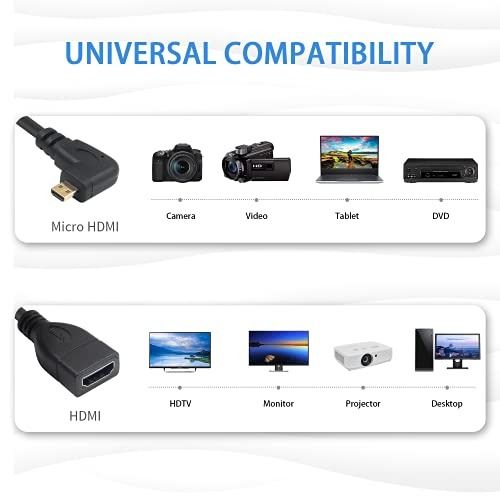 Maxhood Micro HDMI to HDMI Adapter, 6inch Right Angle Micro HDMI to ...