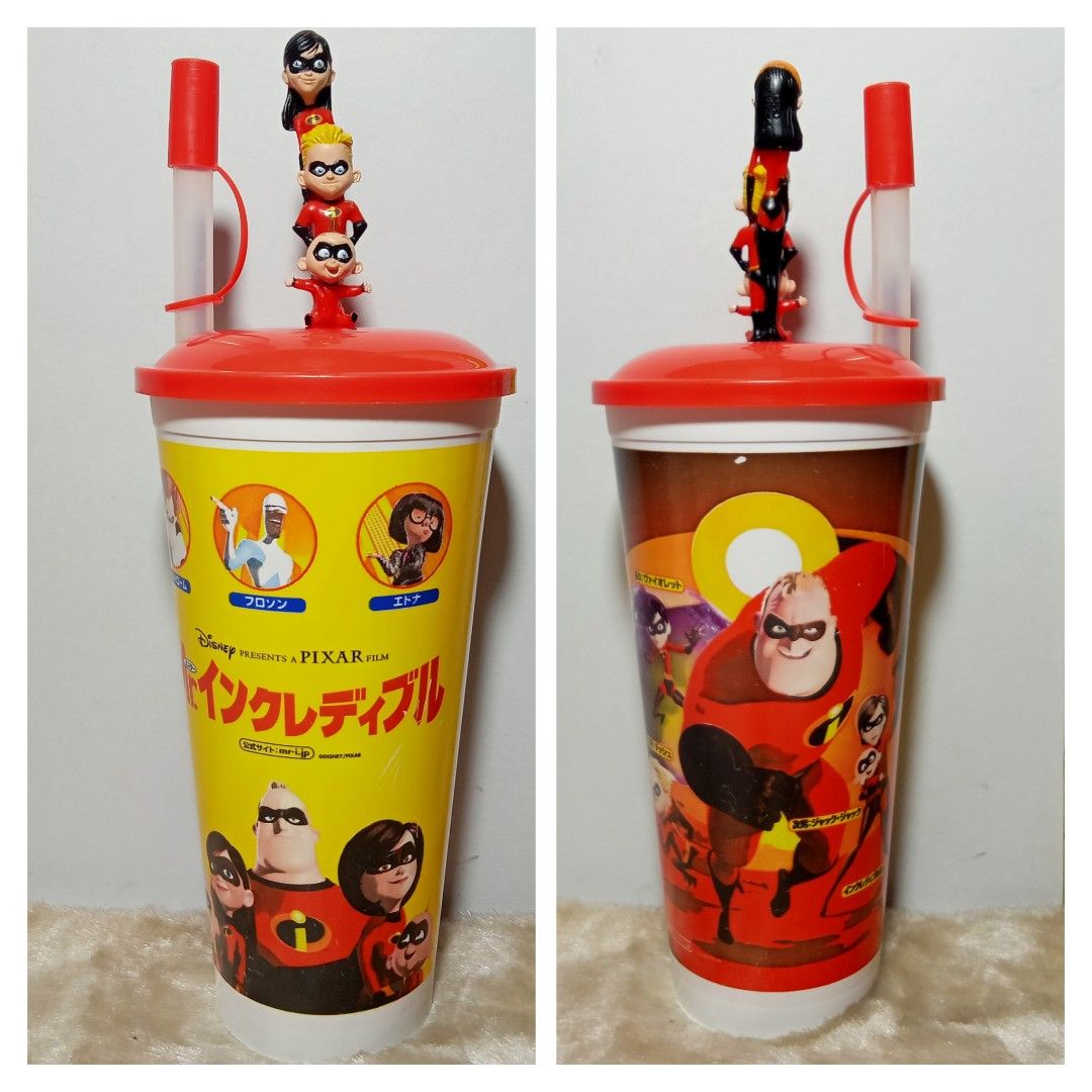 THE INCREDIBLES Plastic Cup with Cover and Straw Disney Pixar, Hobbies ...