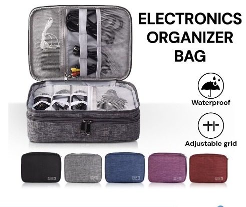 Travel Electronic Organizer Bag 2 Layer USB Cable Multi-Function Gadget ...