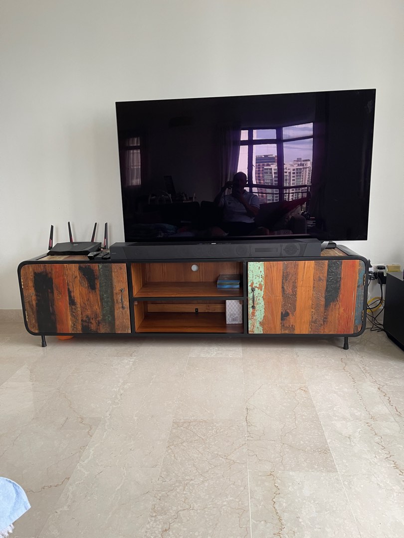 Teak and Metal TV Console 200cm wide, Furniture & Home Living ...