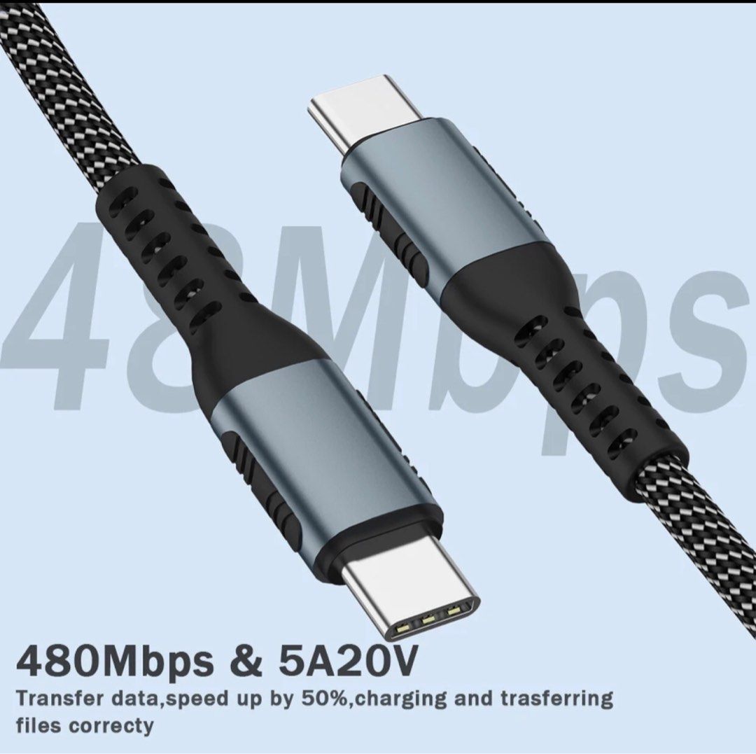 100W USB Type C To USB C Cable USB-C 1M/2M, Mobile Phones & Gadgets ...