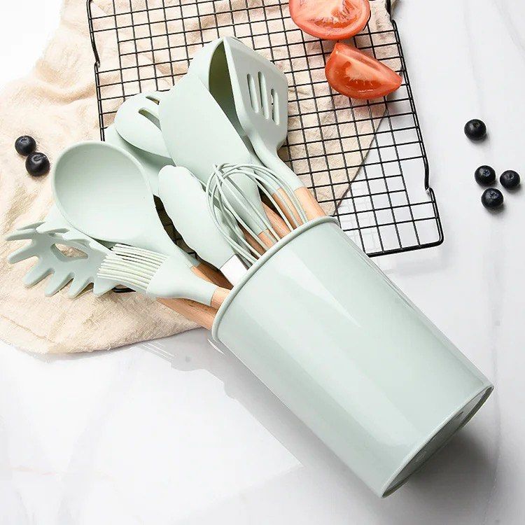 12-pieces Silicone Kitchen Utensils with wooden Handle on Carousell