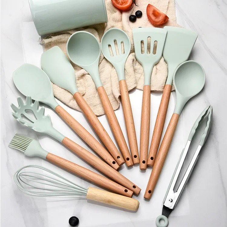 12-pieces Silicone Kitchen Utensils with wooden Handle on Carousell