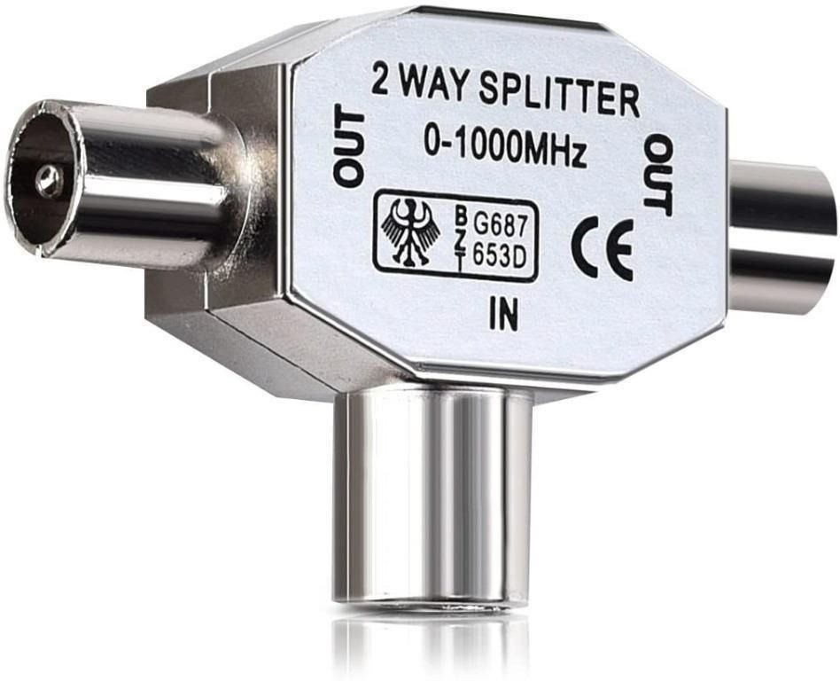 1572) 2-WAY AERIAL SPLITTER - CABLE TV SPLITTER 2X COAX PLUG 2 MALE TO ...