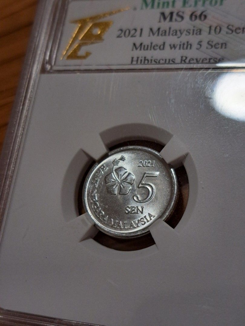 2021 Malaysia 10 Sen Muled With 5 Sen Hibiscus Reverse TQG Mint Error MS 66, Hobbies & Toys ...