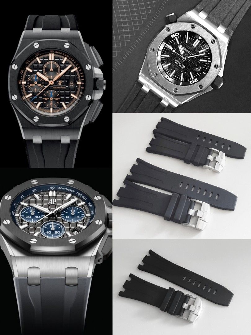 28mm & 30mm BLACK RUBBER STRAP WITH STEEL BUCKLE FOR 42mm/44mm AP ROO ...