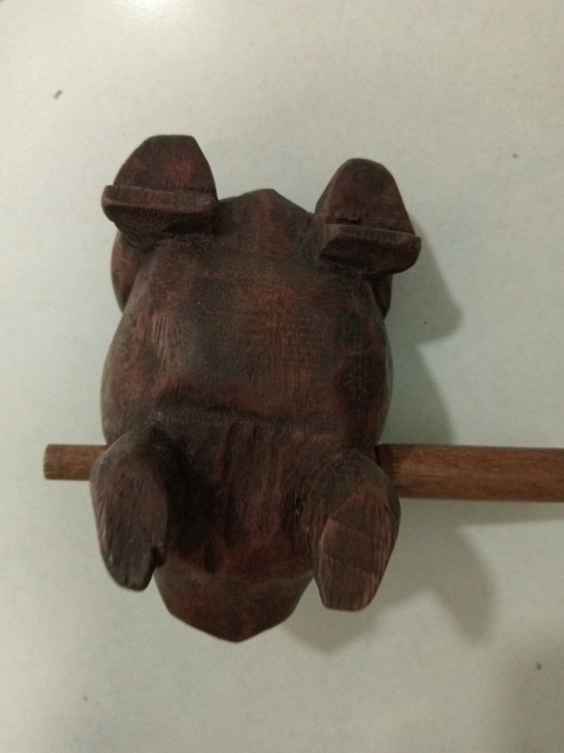 6" Vintage Classic Hand Carved Wooden Singing Toad Frog Percussion ...