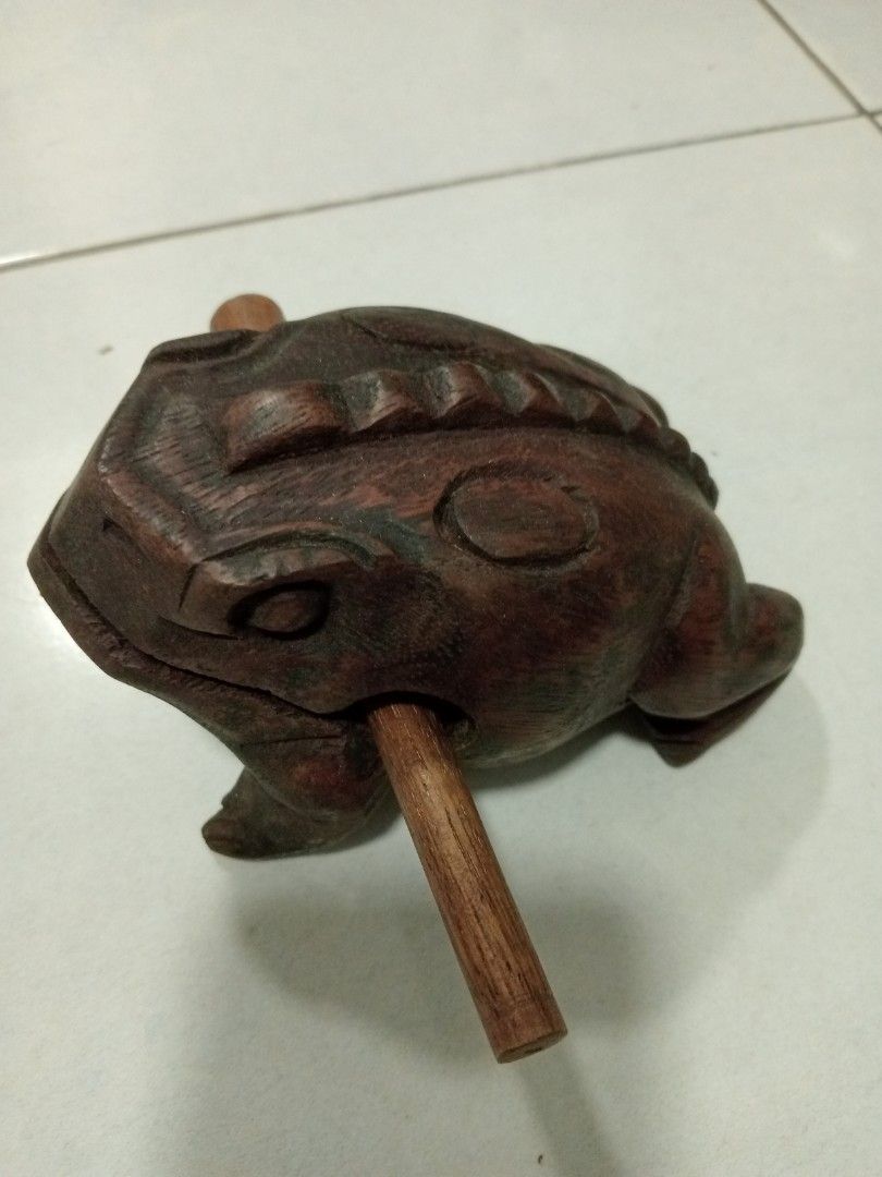 6" Vintage Classic Hand Carved Wooden Singing Toad Frog Percussion ...