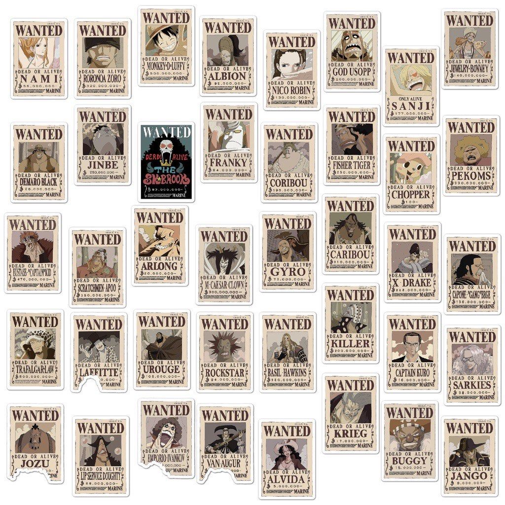 80 pcs One Piece Dead Or Alive Wanted Posters Waterproof PVC Stickers ...