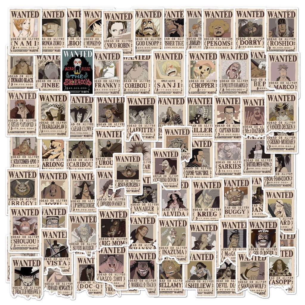 80 pcs One Piece Dead Or Alive Wanted Posters Waterproof PVC Stickers ...