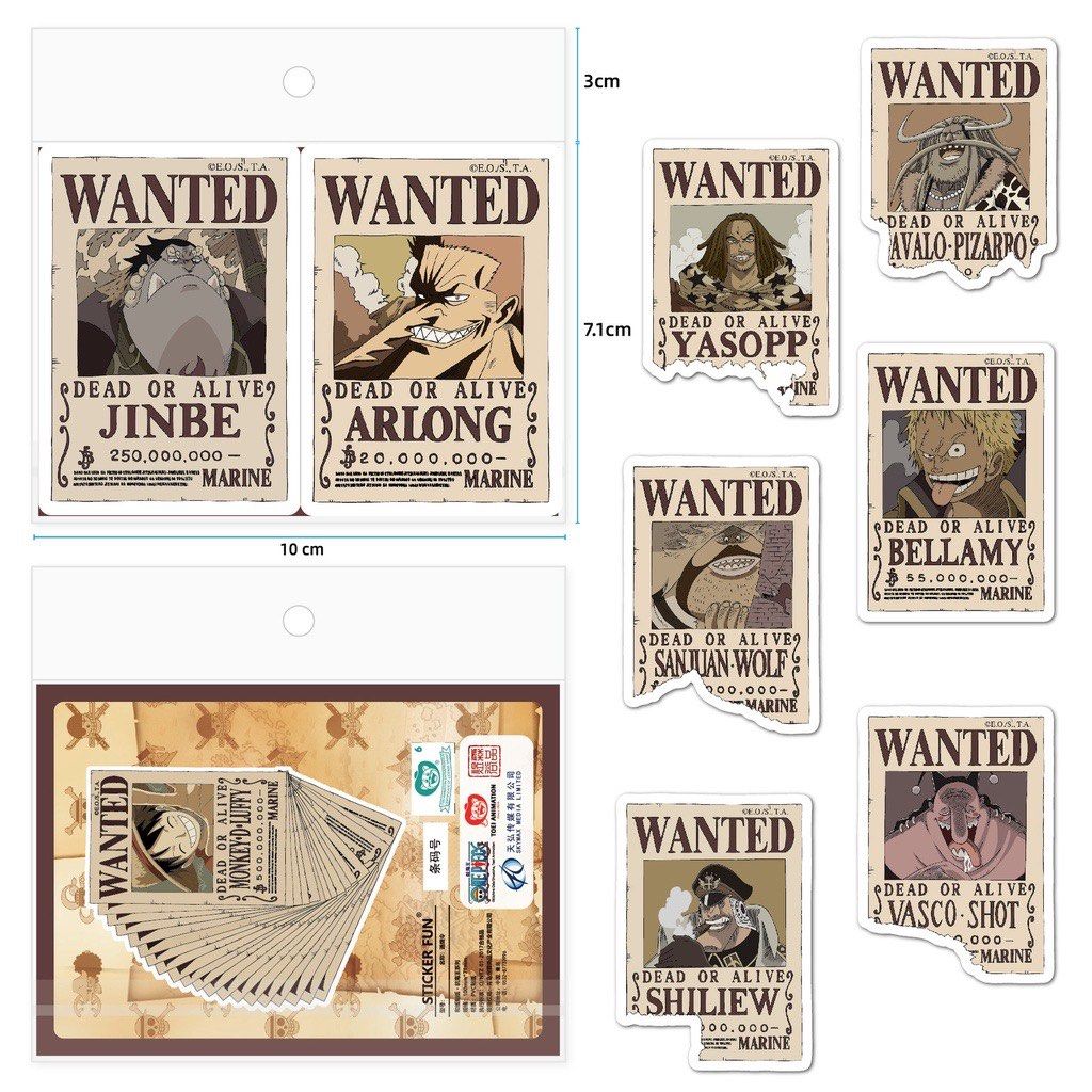 80 pcs One Piece Dead Or Alive Wanted Posters Waterproof PVC Stickers ...