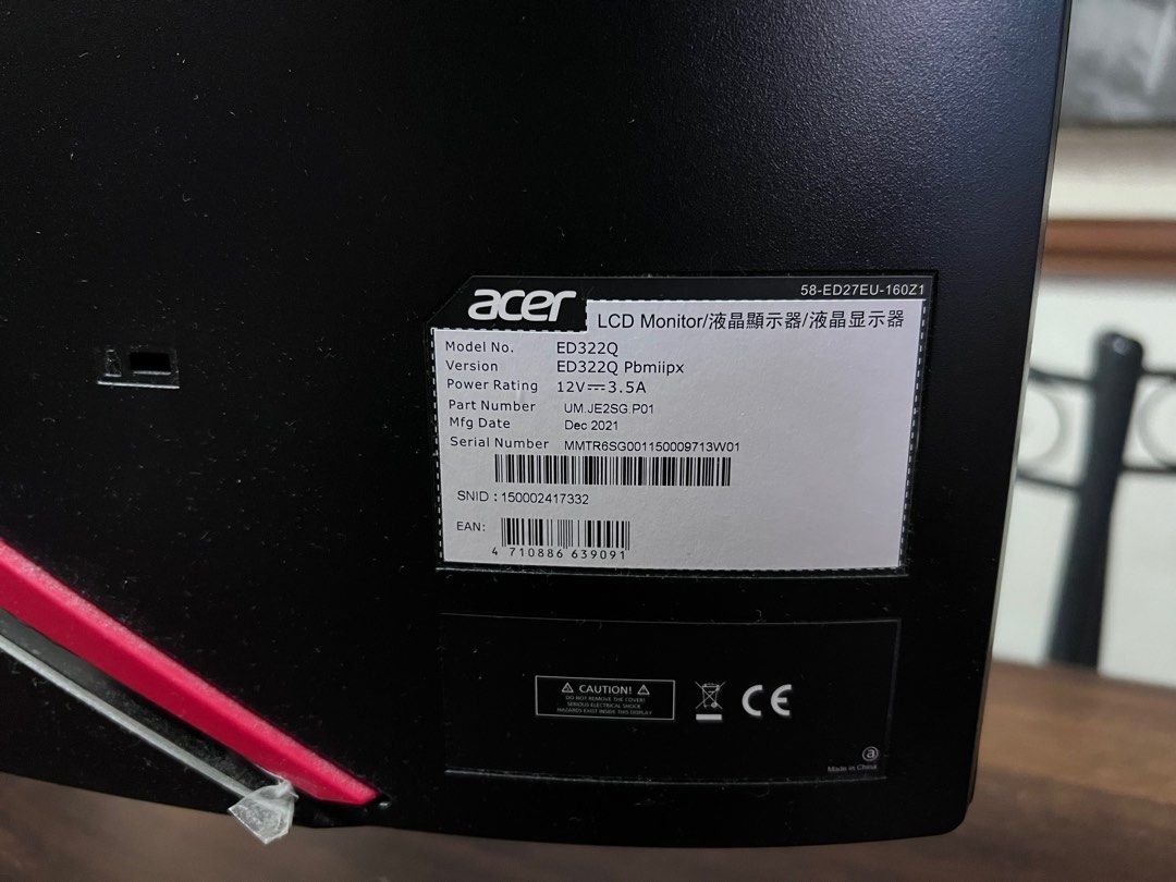 Acer ED322Q P 31.5 Inch FHD Curved Gaming Monitor With 165Hz Refresh ...