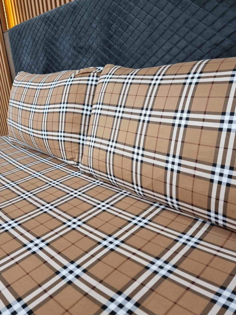 burberry inspired queensize bedsheet set, Furniture & Home Living ...