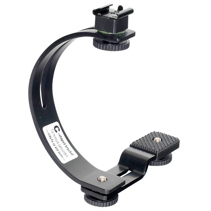 Camera mounted C bracket for hotshoe mount accessories like flashlight ...