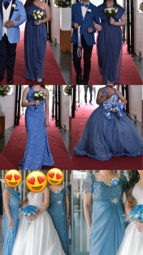 Dusty Blue Entourage, Bridesmaids, Flower Girl Gown on Carousell