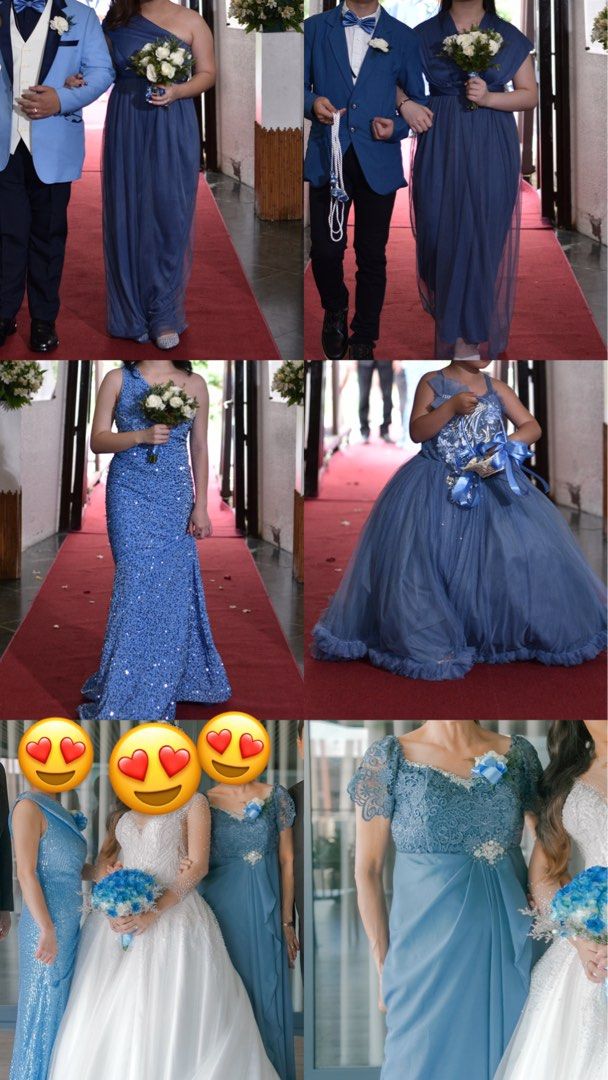 Dusty Blue Entourage, Bridesmaids, Flower Girl Gown on Carousell