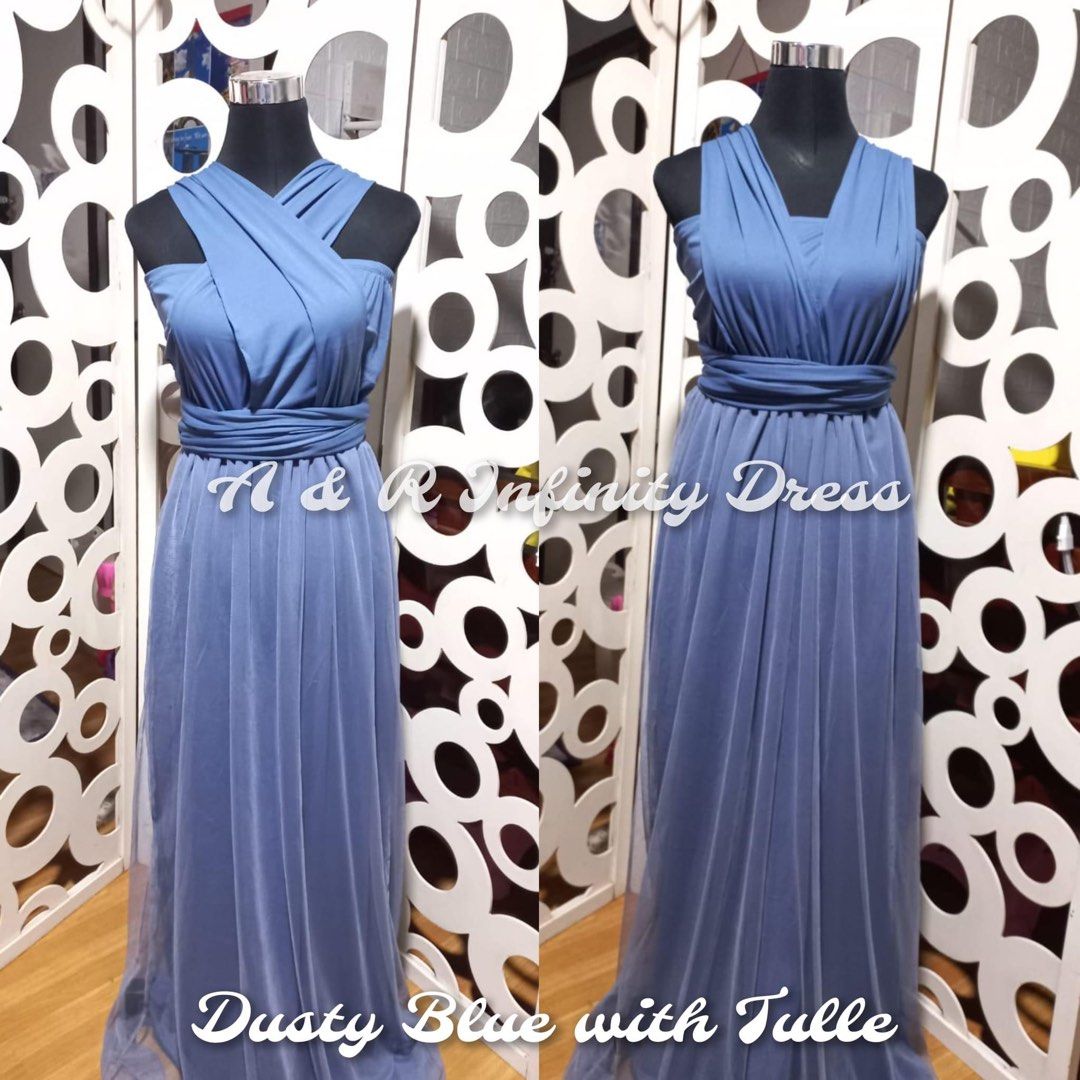 Dusty Blue Entourage, Bridesmaids, Flower Girl Gown on Carousell