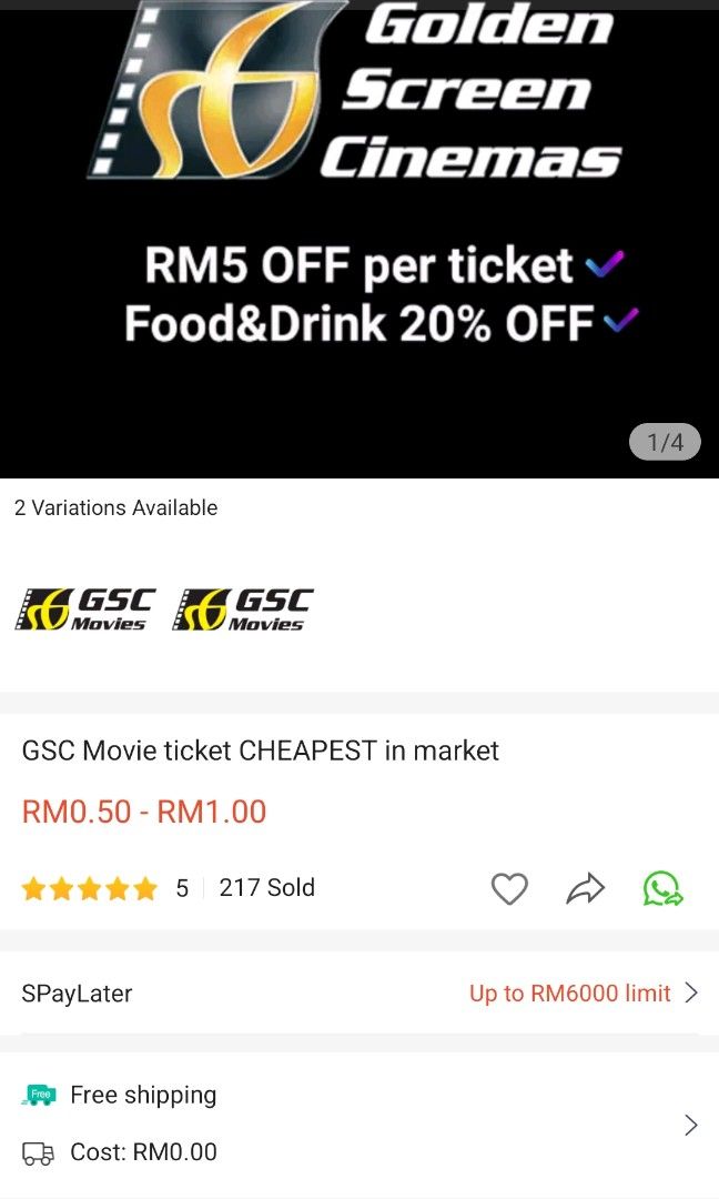 Golden Screen Cinema Movie Ticket (GSC), Tickets & Vouchers, Vouchers ...