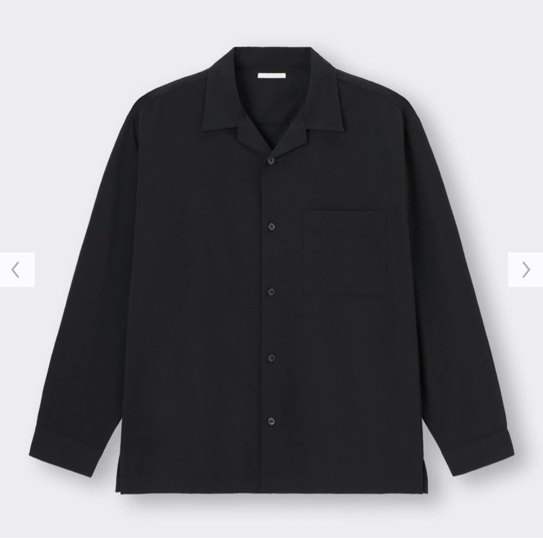 GU Open Collar Black Long Sleeves Shirt, Men's Fashion, Tops & Sets ...