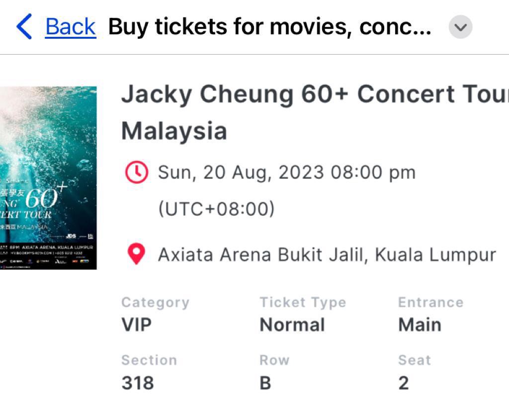 Jacky cheung concert tickets, Tickets & Vouchers, Event Tickets on Carousell