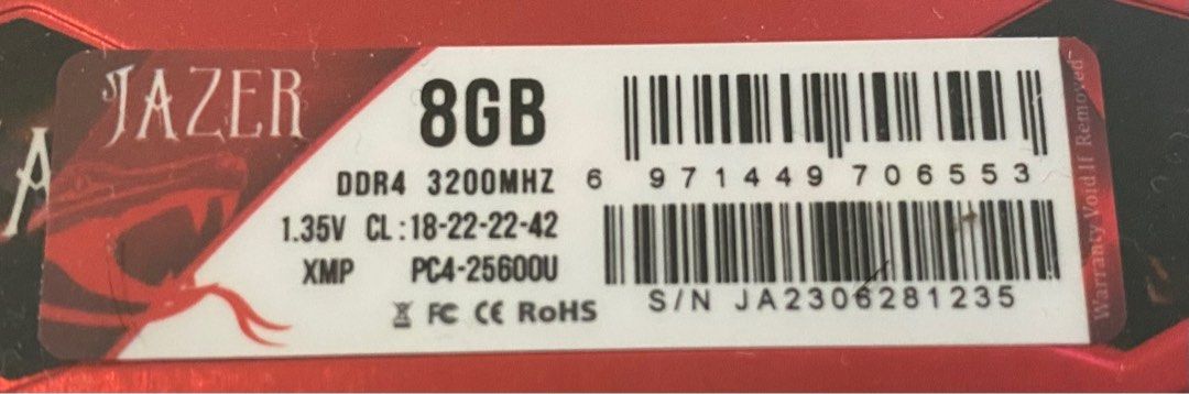 Jazer DDR4 8GB 3200MHz Desktop Memory, Computers & Tech, Parts ...