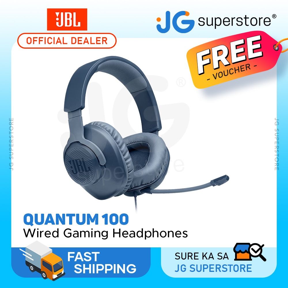 JBL Quantum 100 Over-Ear Wired Gaming Headset with Detachable Microphone, Windows Sonic Spatial ...