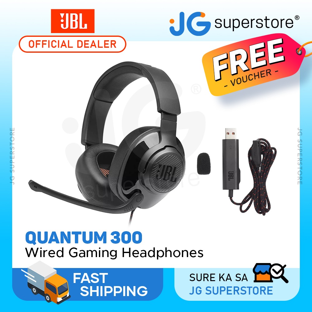 JBL Quantum 300 Over-Ear Wired Gaming Headset Headphones with Nylon ...