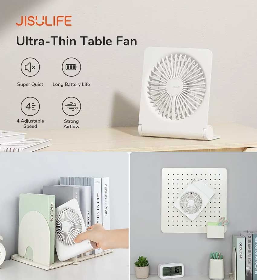 Jisulife FA28/FA28A desk fan 4500mAh USB Rechargeable Ultra Thin Table ...