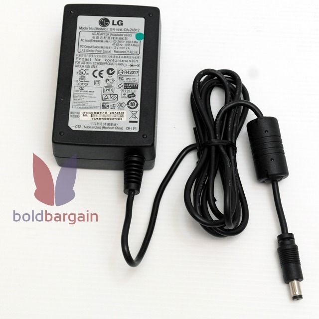 AUTHENTIC LG Model: DA-24B12 AC / DC Adapter 12V 2A for LCD Monitor ...