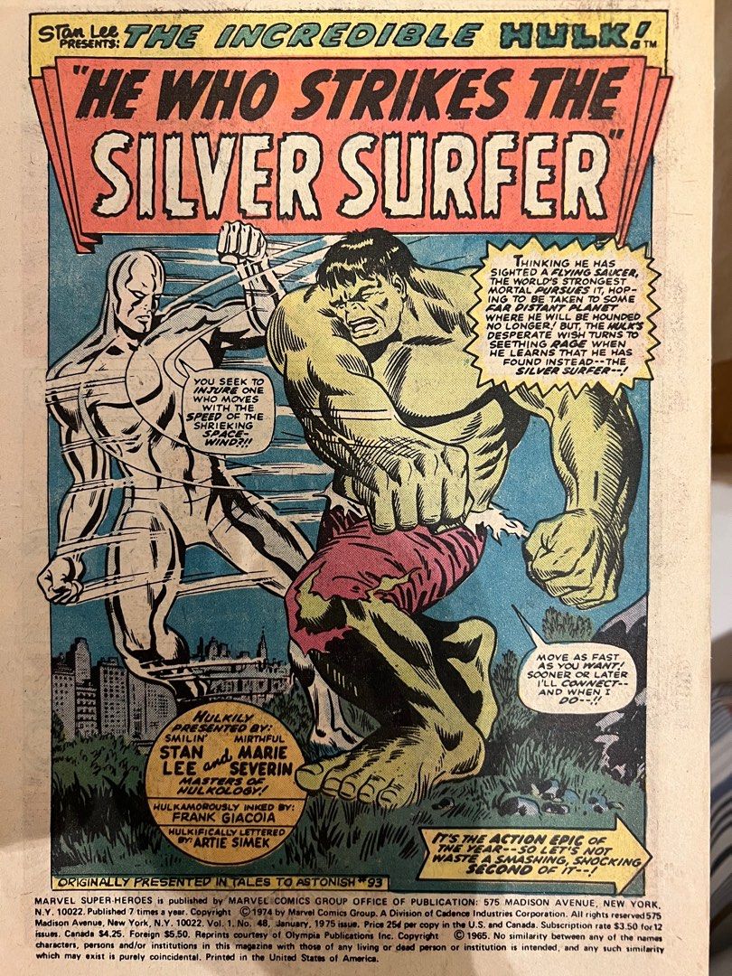 MARVEL HULK SUB-MARINER SILVER SURFER COMIC, Hobbies & Toys, Books ...