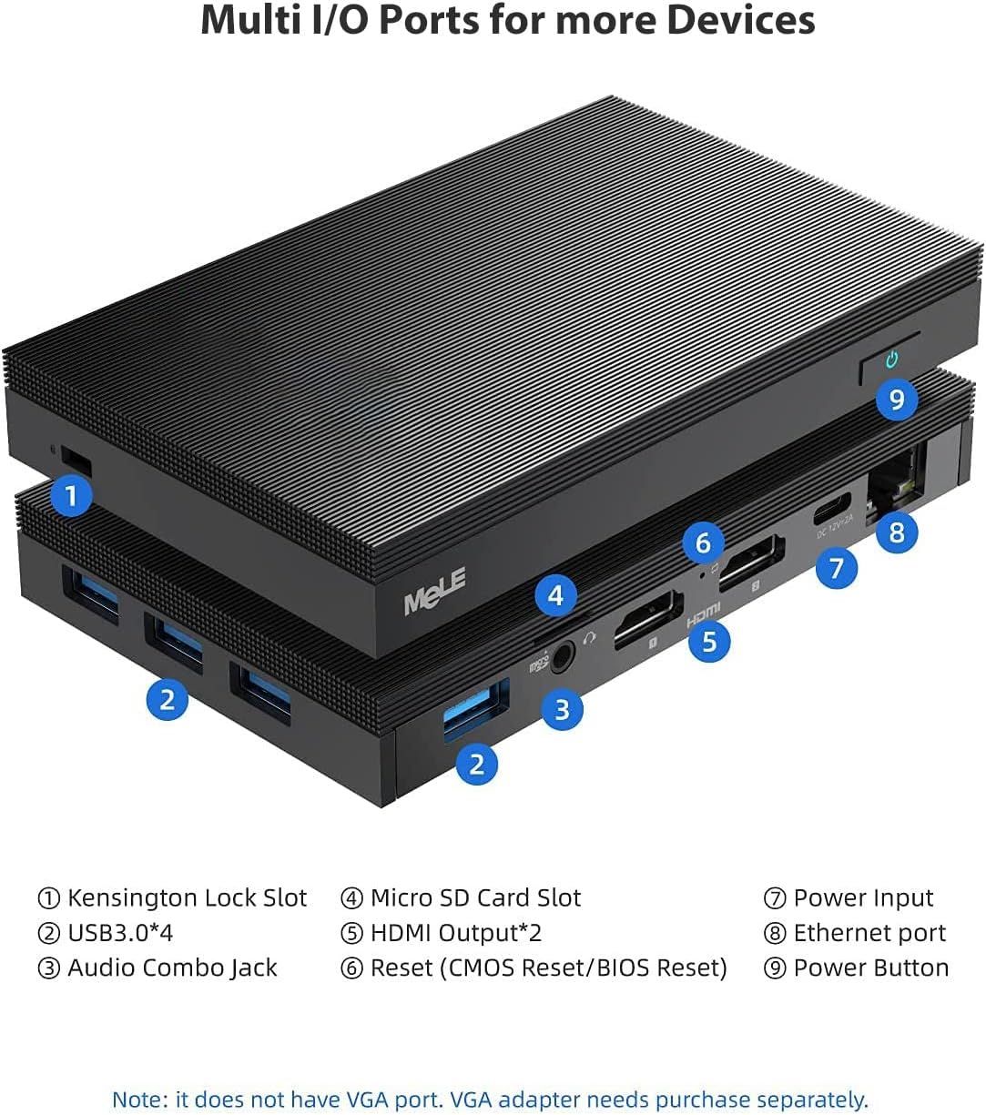 MeLE Quieter2Q Fanless Mini PC Computer, J4125 Win11 Pro 4GB 64GB Dual ...