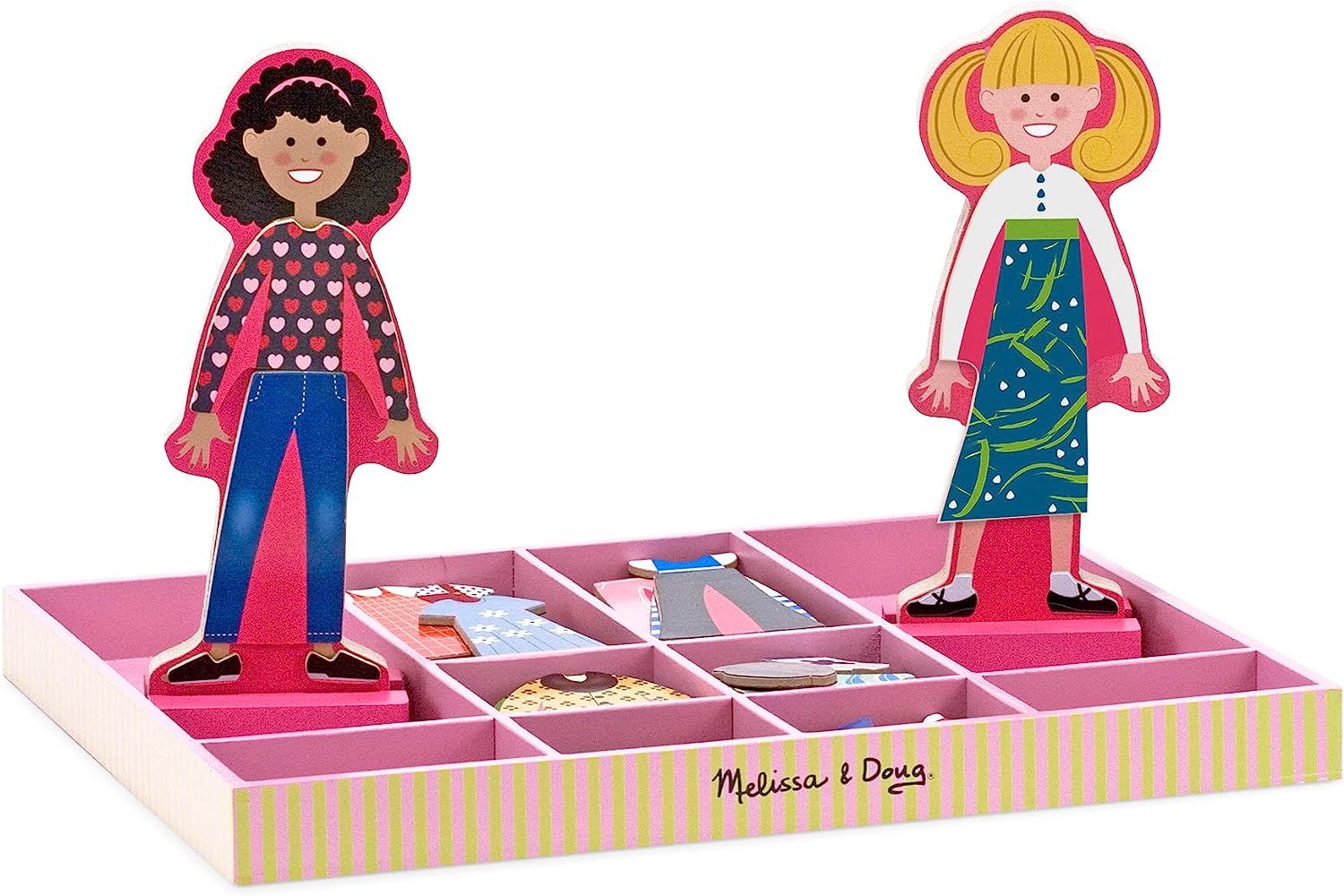 Melissa & Doug Abby and Emma Deluxe Magnetic Wooden Dress-Up Dolls Play ...
