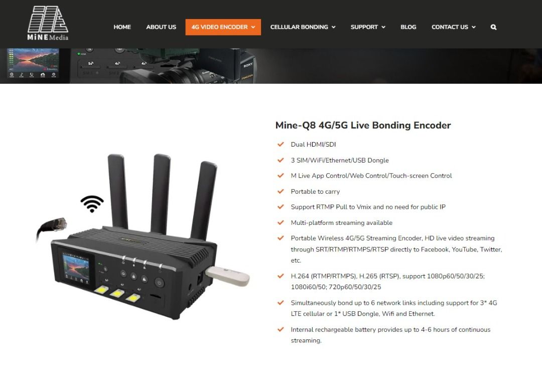Mine Q8 4G 5G Video Encoder With Cellular Bonding H264/H265/SRT Live ...