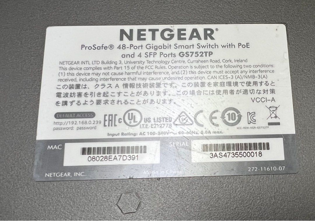 NETGEAR 48-Port Gigabit Smart Switch with PoE and 4 SFP Ports GS752TP ...