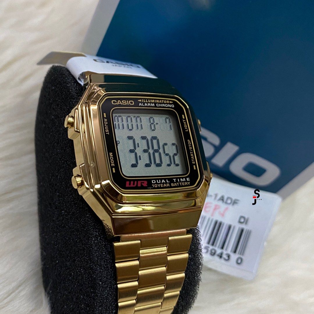 Original Casio Digital Gold Stainless Steel Strap Watch A178WGA-1ADF on ...