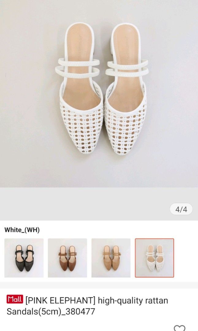 Pink Elephant White Rattan Sandals, Women's Fashion, Footwear, Sandals ...