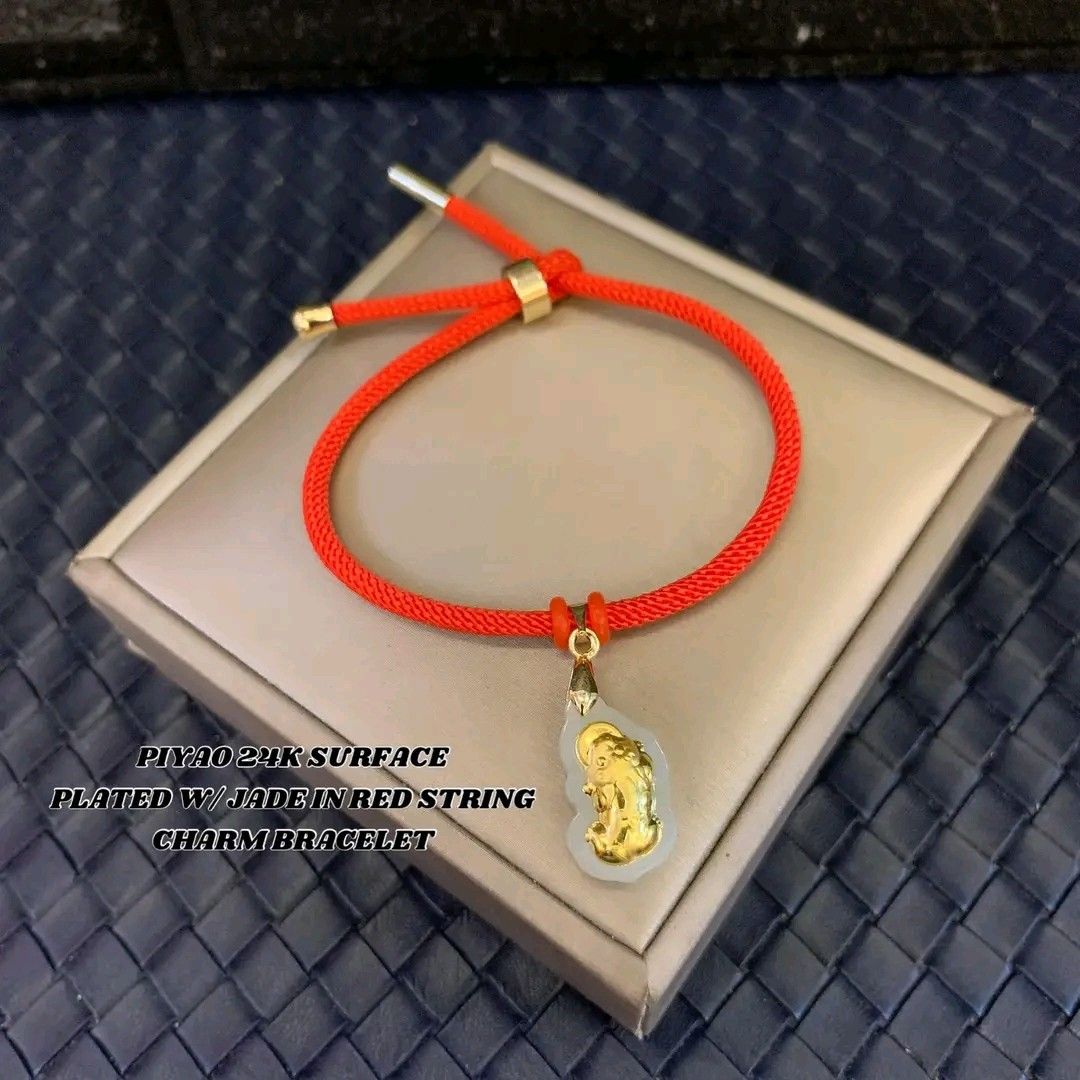 Piyao 24k Surface Plated with jade red string bracelet, Women's Fashion ...