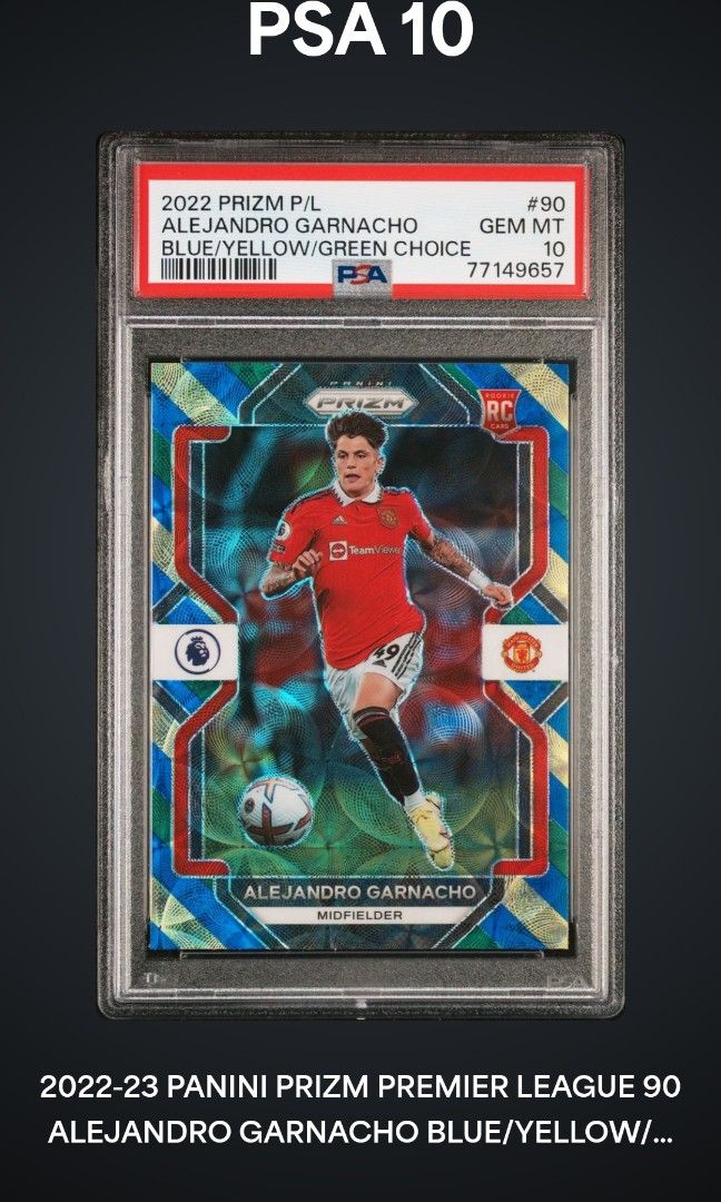 PSA 10 ALEJANDRO GARNACHO BLUE YELLOW GREEN CHOICE PRIZM RC ROOKIE MANCHESTER UNITED SOCCER ...