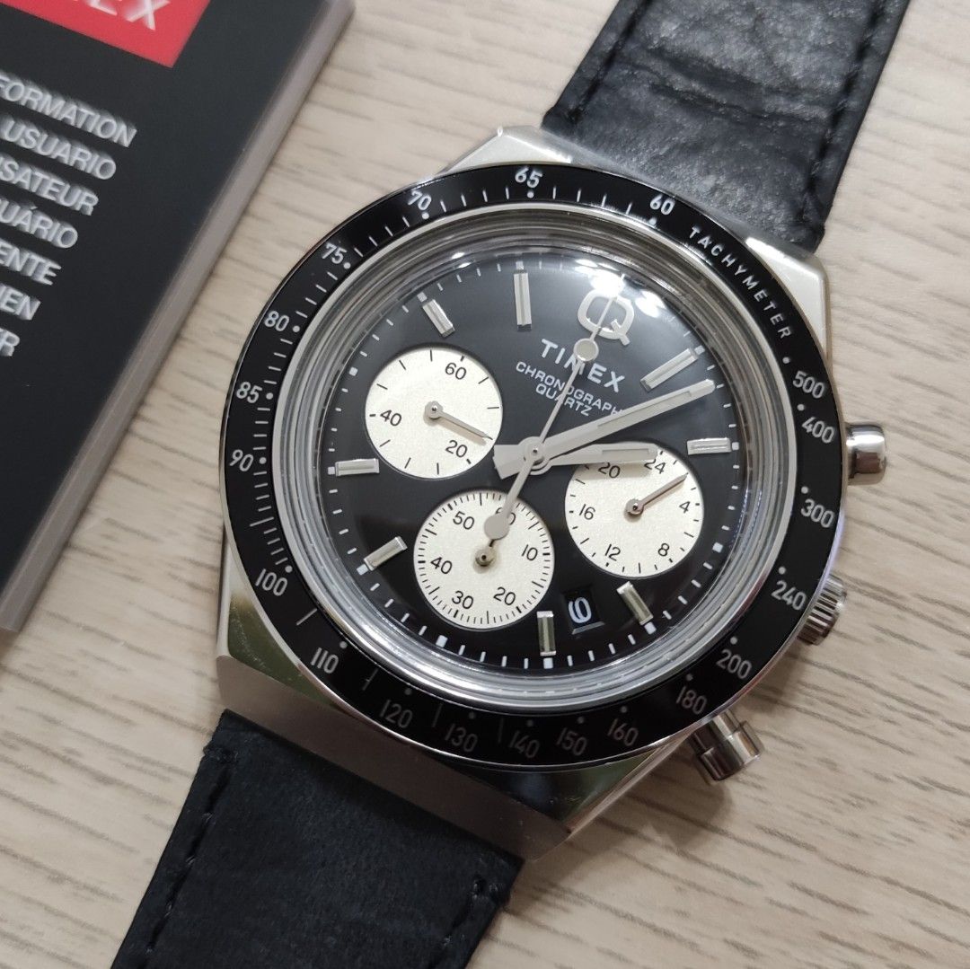 Q Timex Chronograph 'Reverse Panda' Watch, 男裝, 手錶及配件, 手錶 - Carousell
