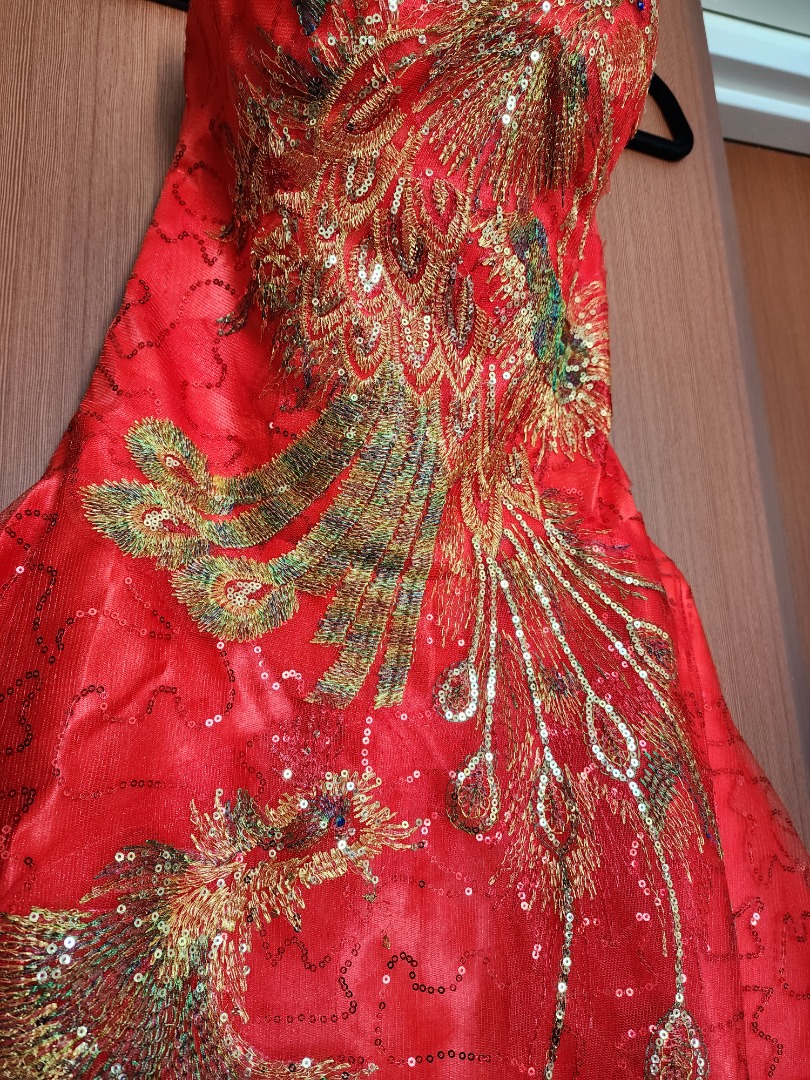 Red Color Traditional Custom Wedding Gown Dress, Women's Fashion ...