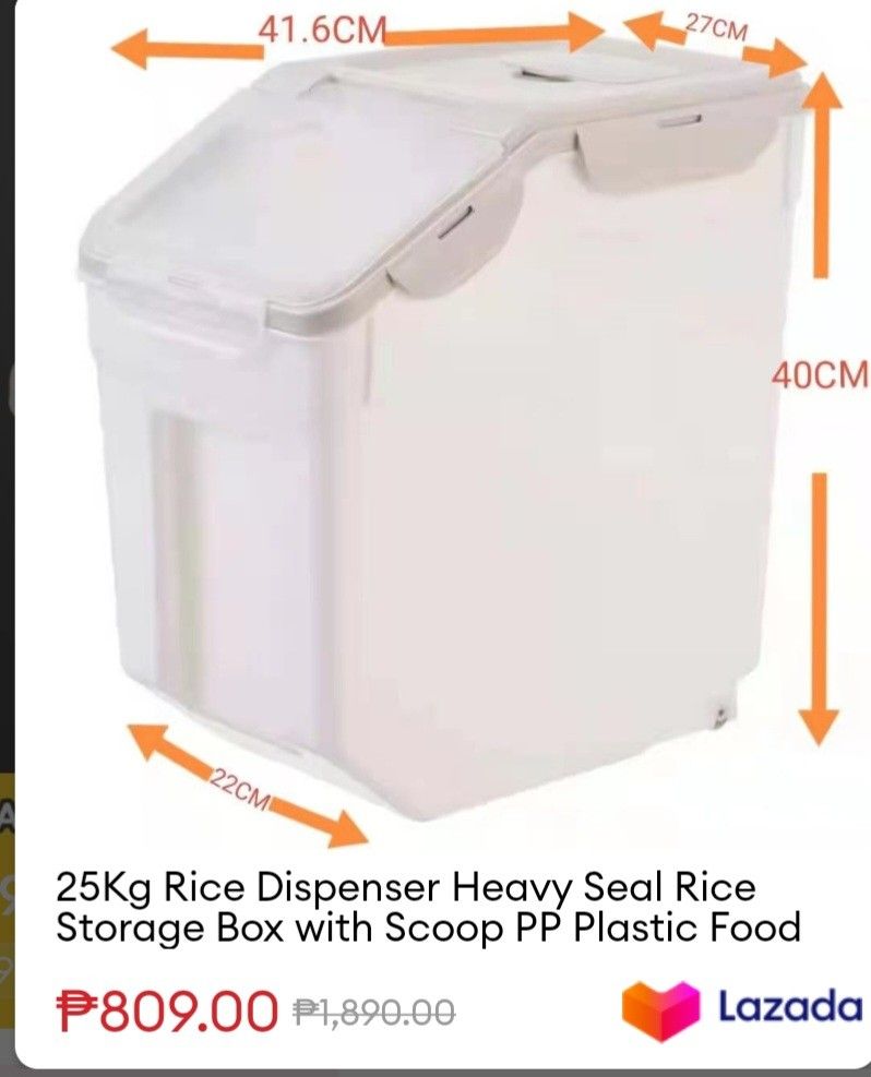 Rice Dispenser Heavy Seal Rice Storage Box With Scoop 25kg on Carousell